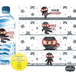 Ninja Water Bottle Labels Martial Arts Water Bottle Labels Ninja ...