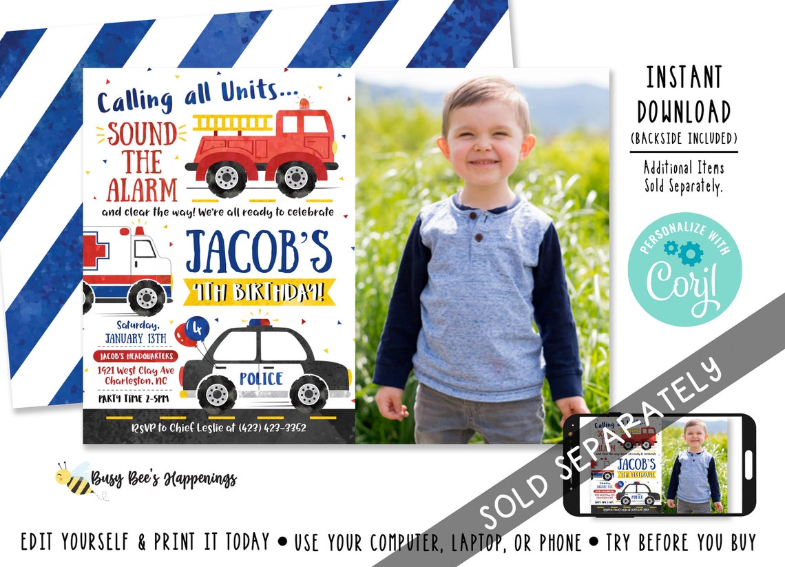 First Responders Birthday Invitation: Emergency Response Party Invite ...
