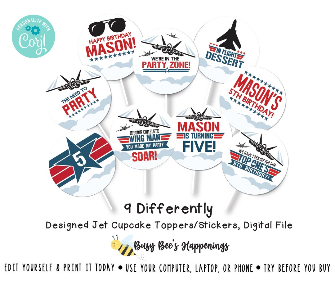 Fighter Jet Birthday Cupcake Toppers: Pilot Party (digital File) - Etsy