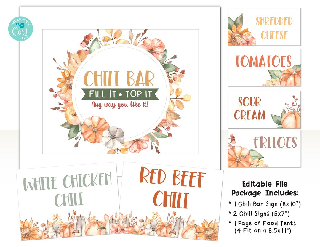 Chili Bar Decorations Editable Chili Bar Labels Fall Party Pumpkin ...