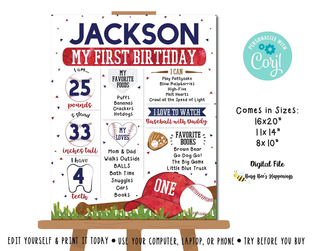 Baseball Milestone Sign Baseball Birthday Baseball Stats Poster ...
