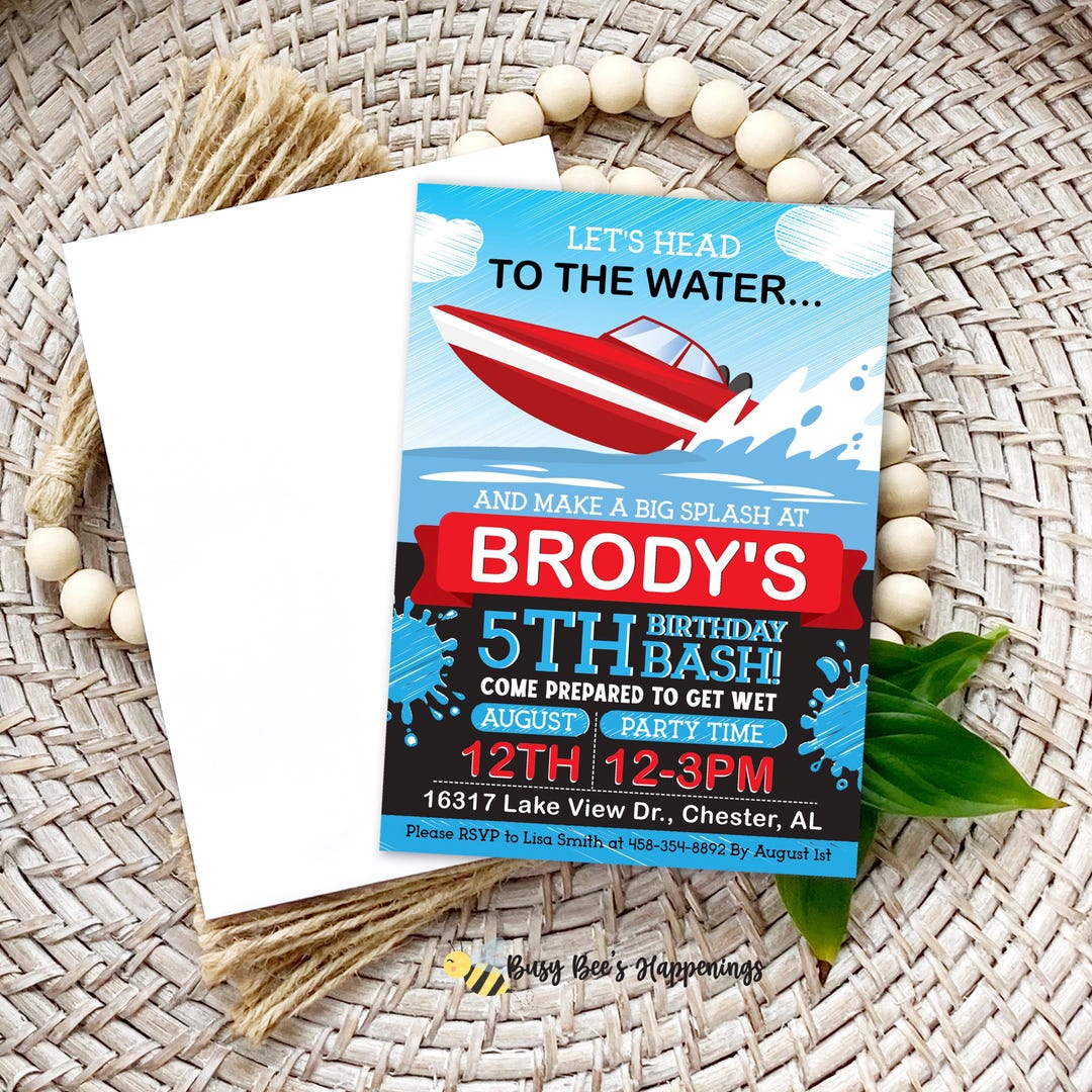 Nautical Birthday Invitation, Editable Red Speed Boat Birthday ...