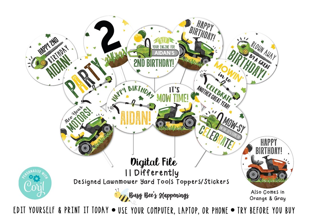 Lawn Mower Birthday Cupcake Toppers: Yard Tools Theme (digital File) - Etsy