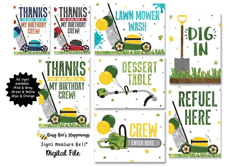 Lawnmower Birthday Signs: Yard Tool Party Decor (digital File) - Etsy