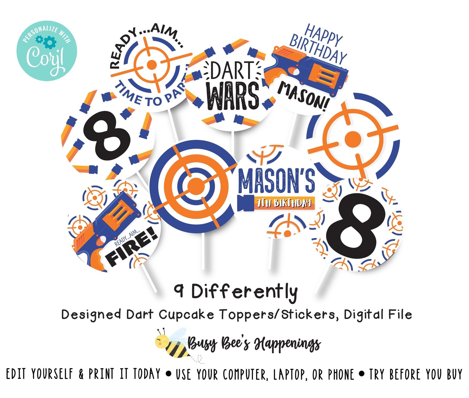 Dart Guns Cupcake Toppers Darts Guns Birthday Cupcake Toppers - Etsy