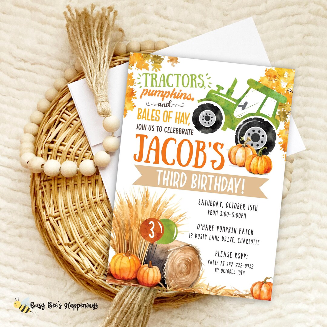 Fall Tractor Birthday Invitation: Editable Barnyard Party (5x7" PDF ...