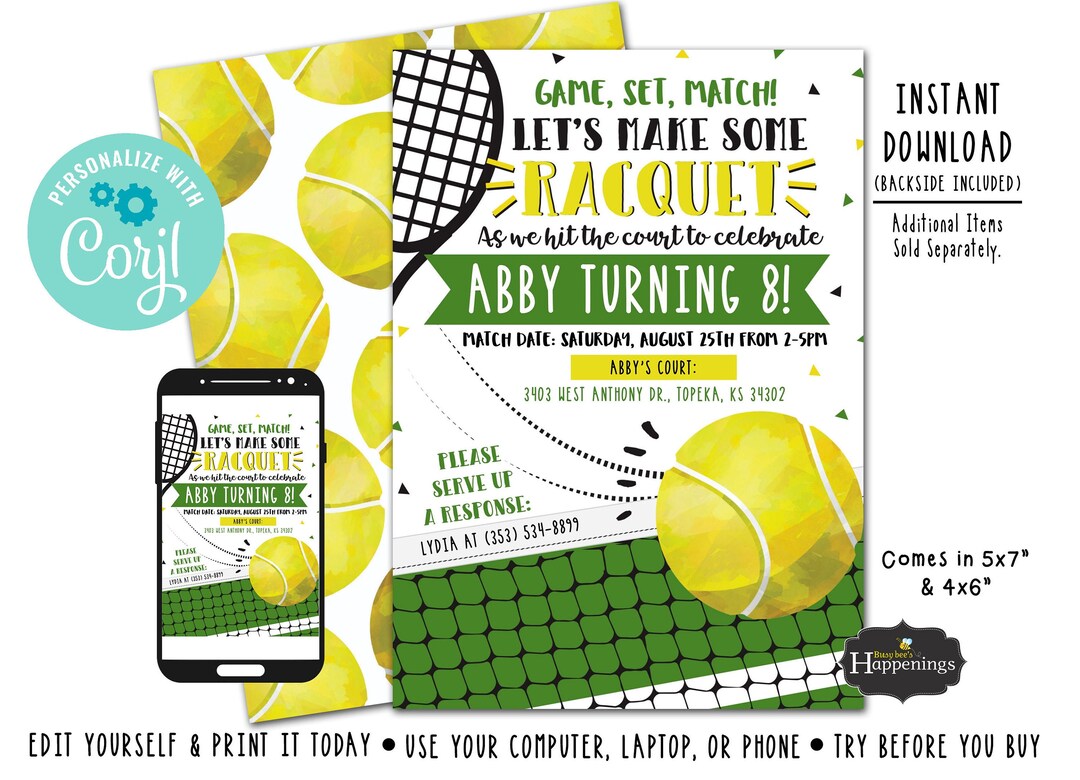 Tennis Birthday Invitation Tennis Ball Invitation Tennis Game ...