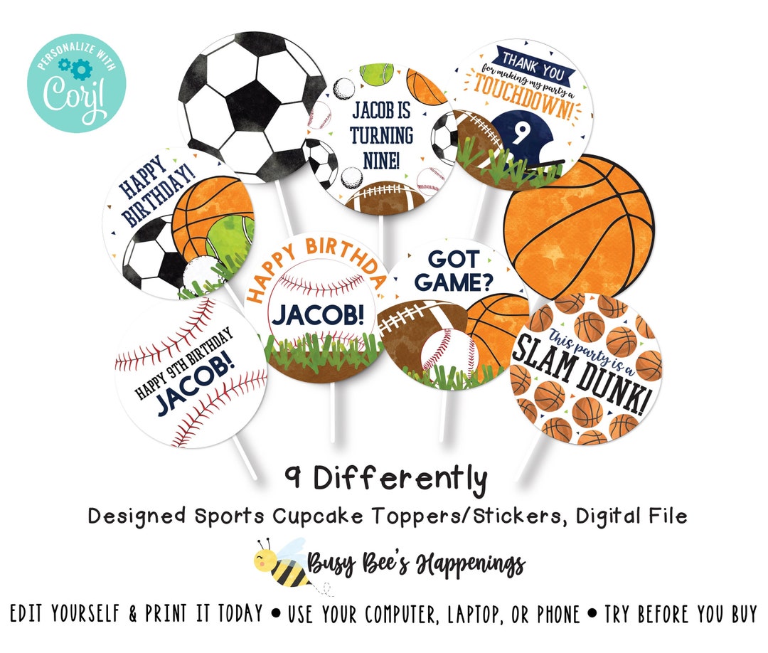 Sports Cupcake Toppers Sports Birthday Cupcake Toppers Sports Decor ...