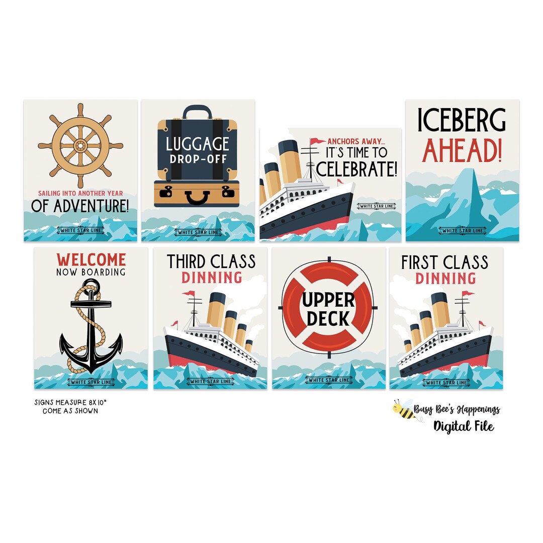 Titanic Birthday Party Signs, Vintage Travel Cruise Liner Birthday ...