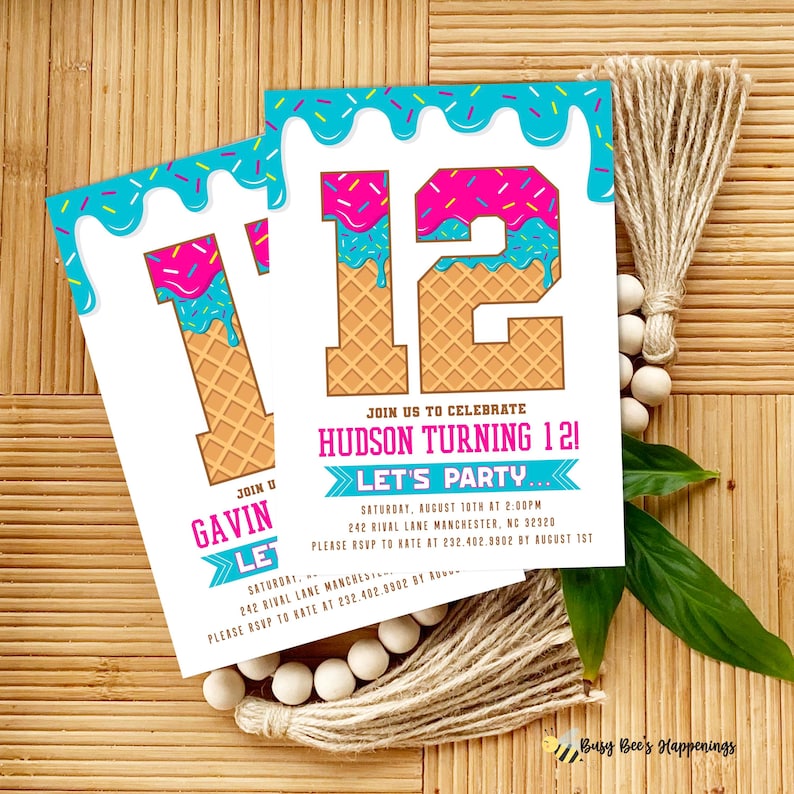 Drip Birthday Party Invitation: Ice Cream Theme (digital) 11th or 12th ...