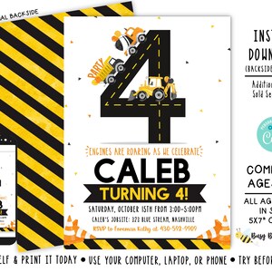 Construction Birthday Invitation Backhoe Construction Invite ...