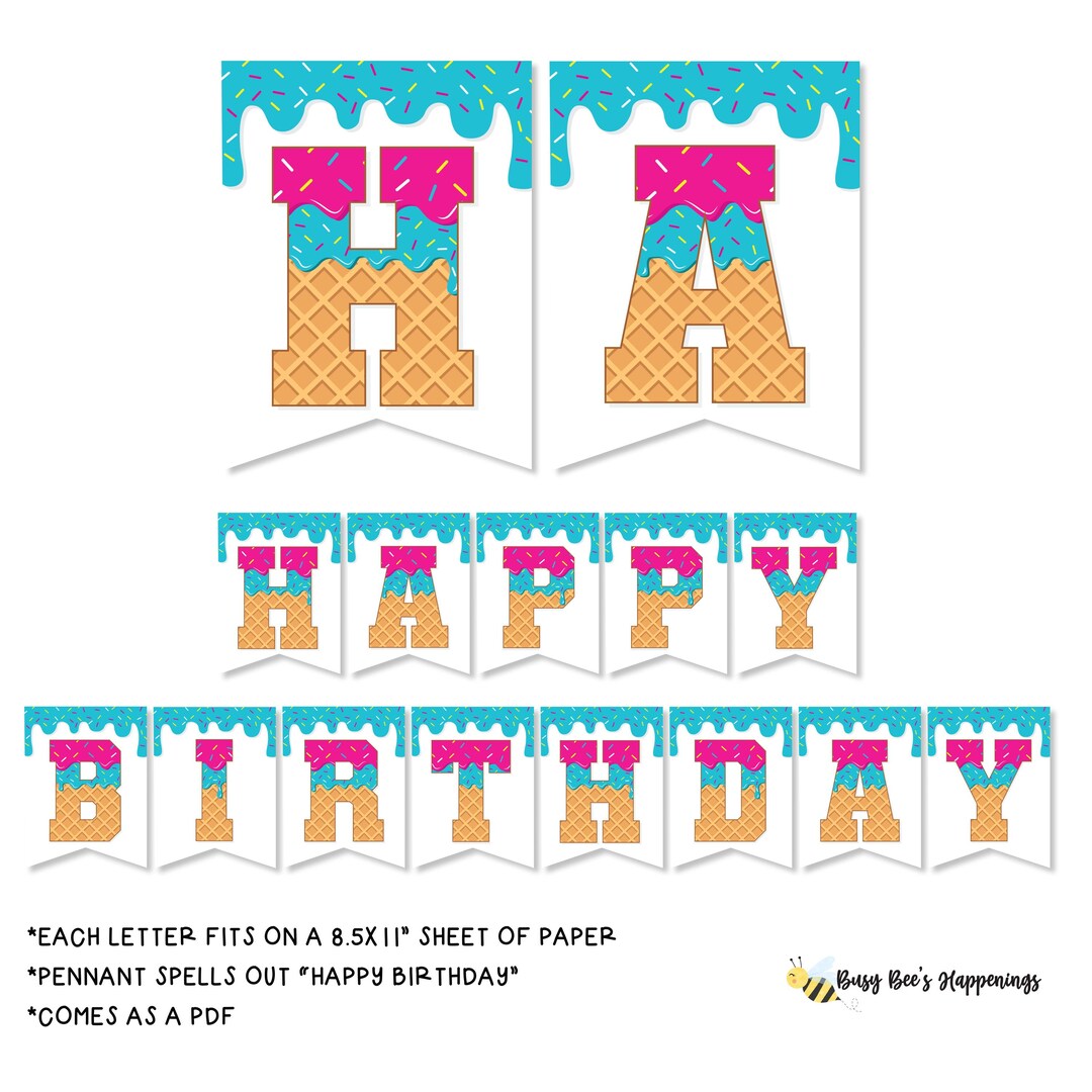 Ice Cream Drip Birthday Banner: Baseball Sprinkles Party Decor (digital ...