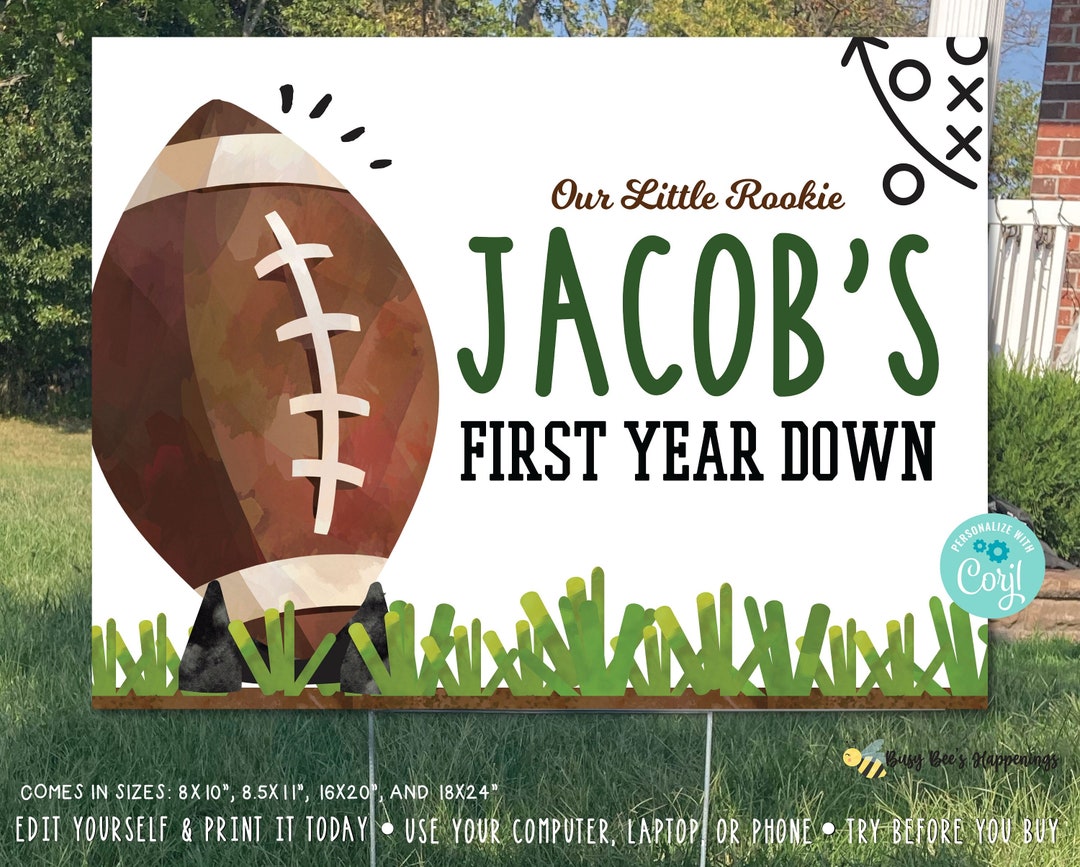 Football Birthday Sign First Year Down Sign First Birthday Football ...