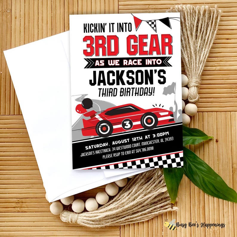 Race Car 3rd Birthday Invitation: Red Car Party (digital Printable) - Etsy