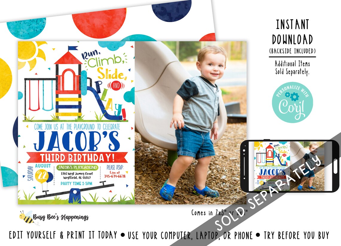 Playground Birthday Invite Playground Invitation Swing Set - Etsy