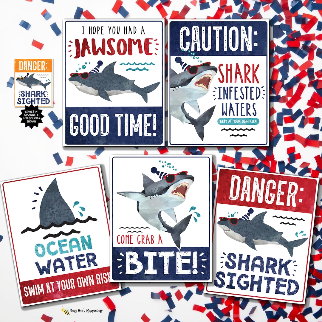 Shark Birthday Party Signs: Ocean Pool Party Decor (PDF) - Etsy