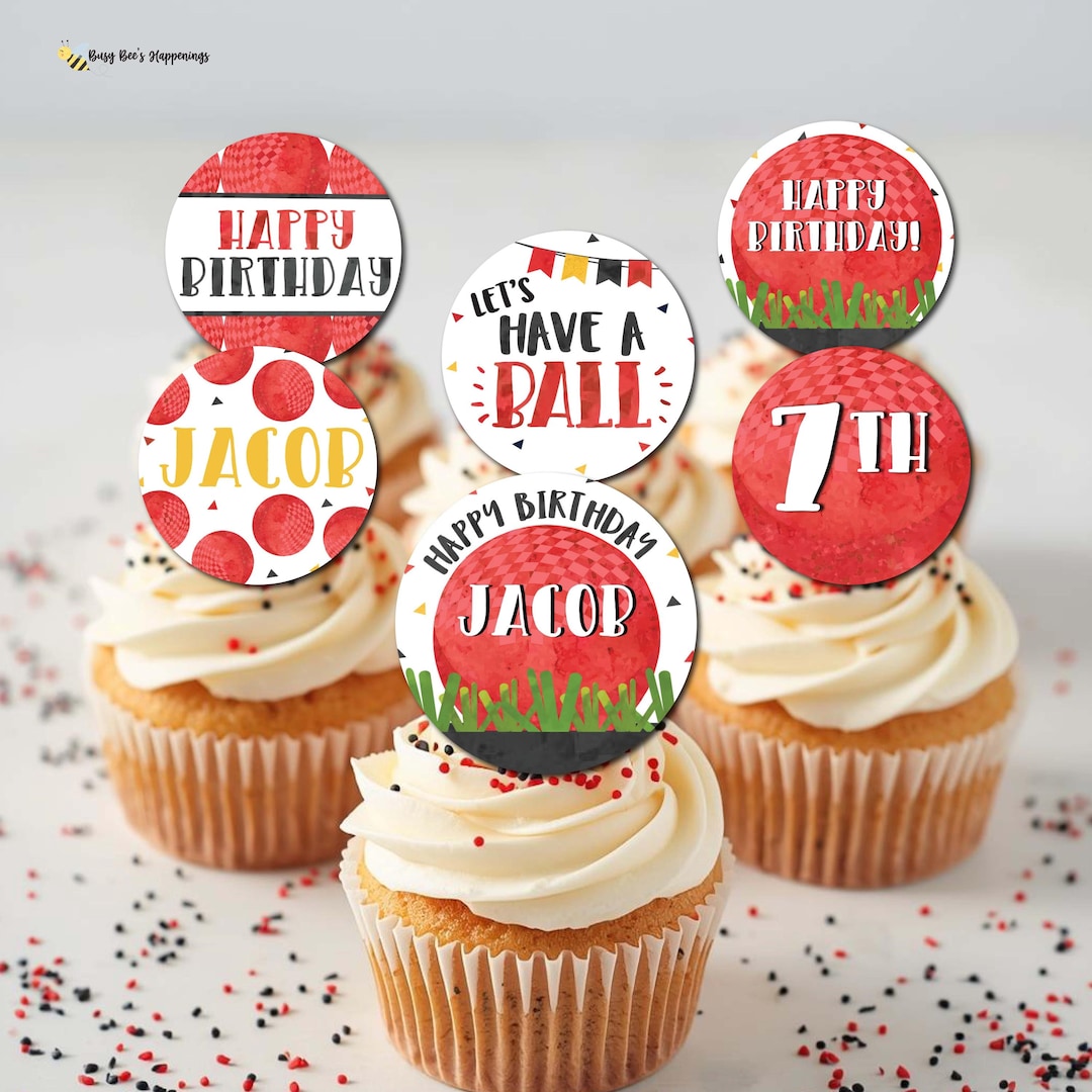 Adornos para cupcakes de cumpleaños de Kickball: Fiesta de Dodgeball ...
