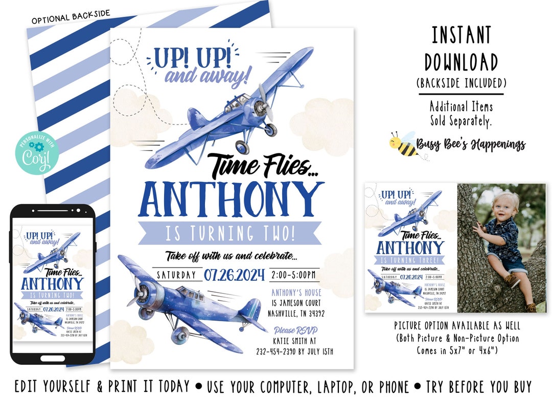 Vintage Airplane Birthday Invitation Plane Invitation Airplane Invite ...
