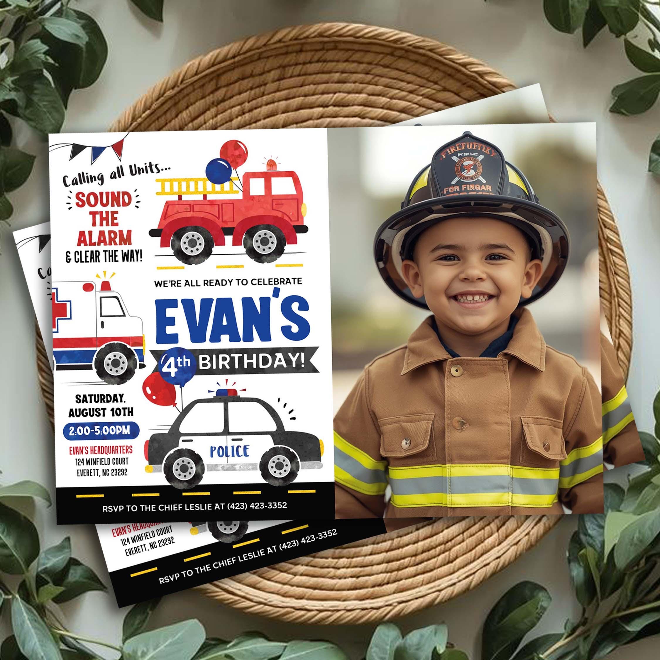 First Responders Birthday Invitation: Emergency Response Vehicle Party ...