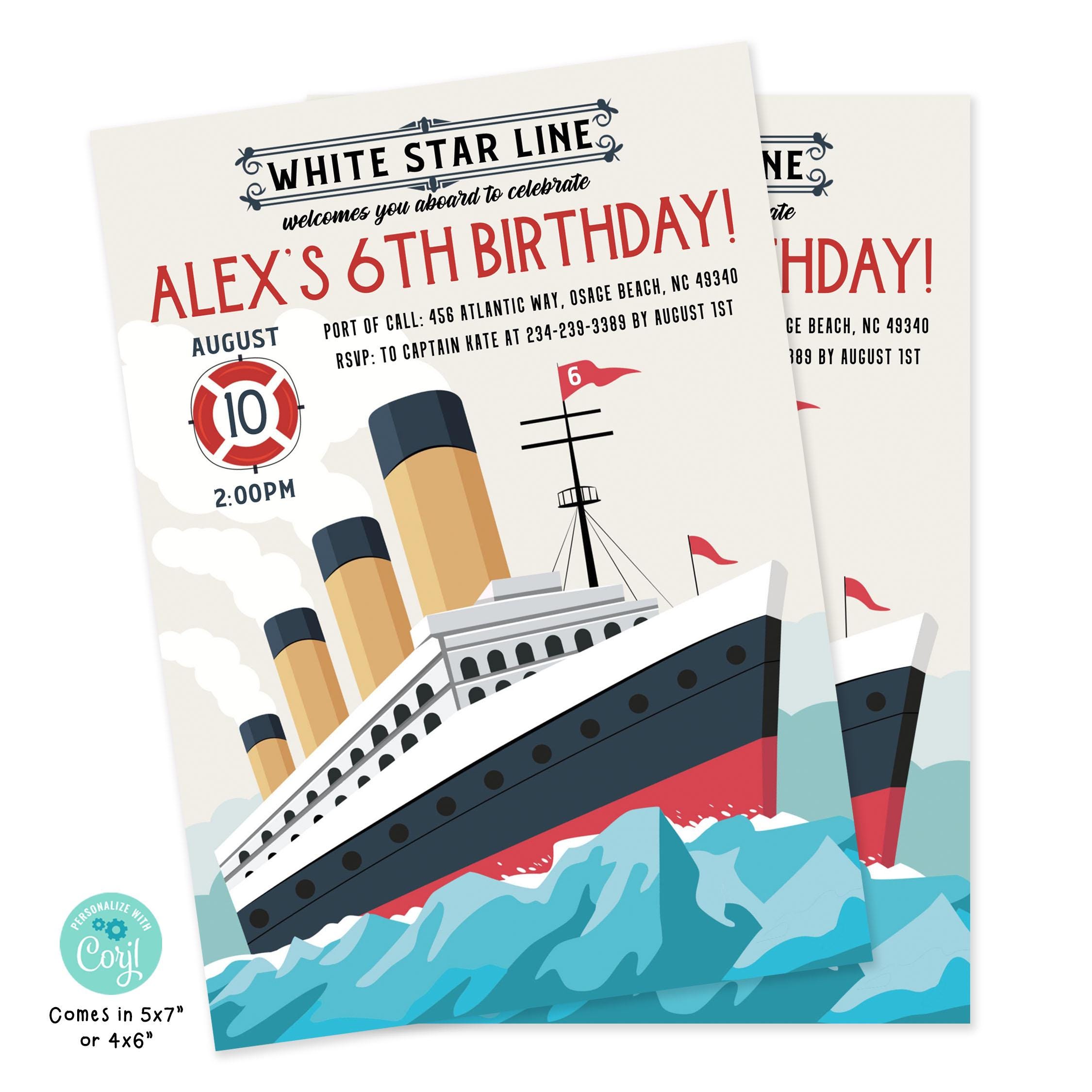 Titanic Birthday Invitation: Vintage Cruise Liner, Nautical Theme ...