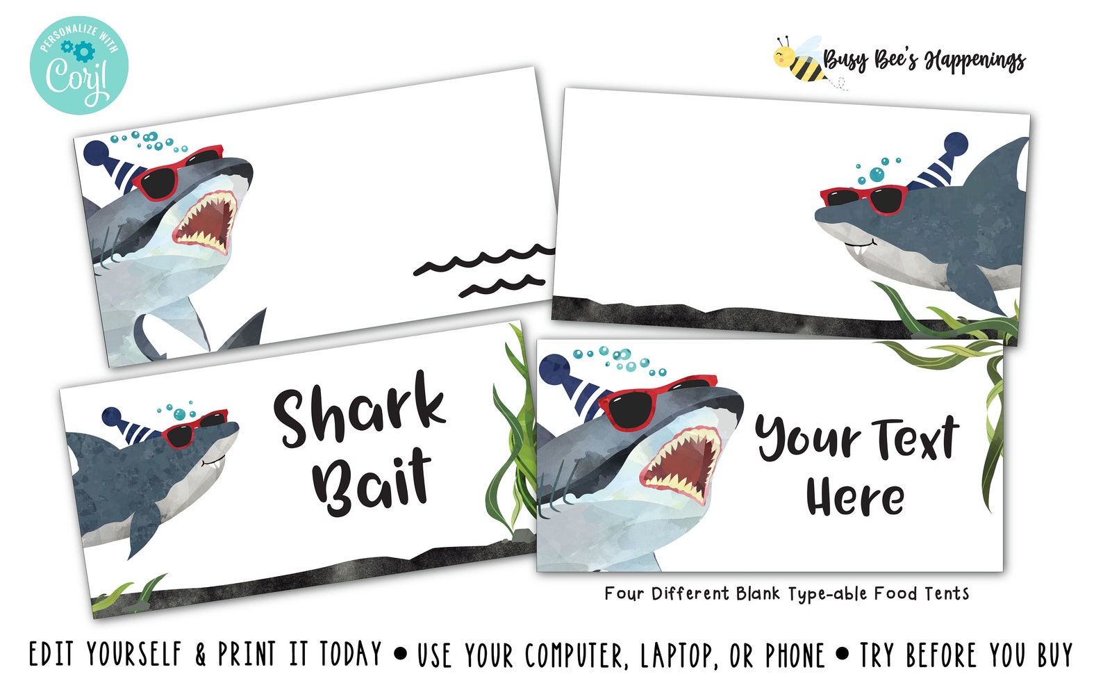 Shark Food Tents Shark Party Food Labels Shark Birthday Party - Etsy