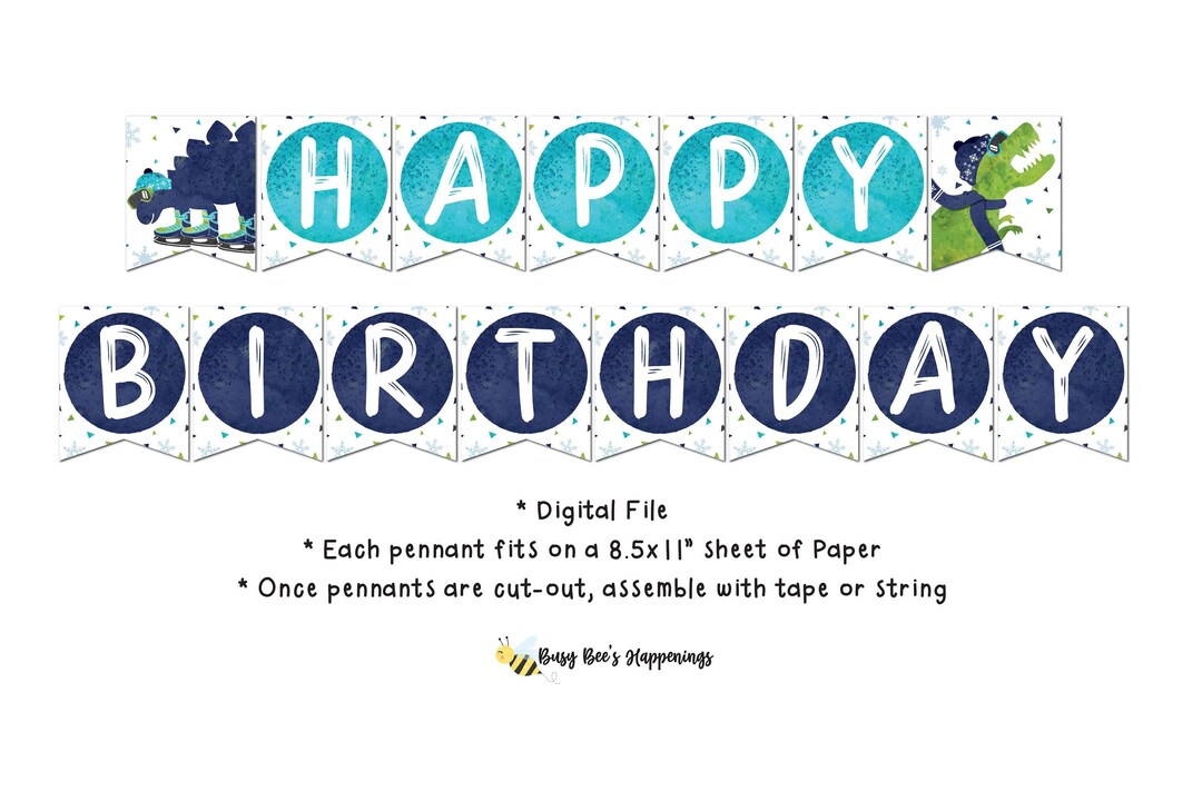 Dinosaur Birthday Pennant Banner Winter Dinosaur Banner Dinosaur Banner ...