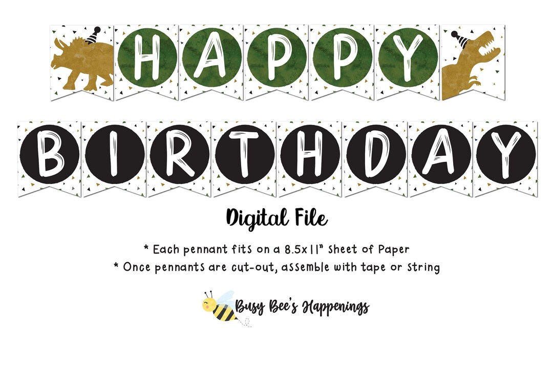 Dinosaur Birthday Pennant Banner Watercolor Dinosaur Banner Dinosaur ...