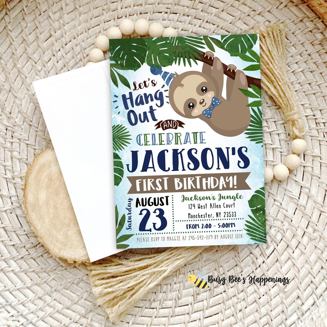 Sloth Birthday Invitation, Sloth Invitation, Editable Sloth Invite ...