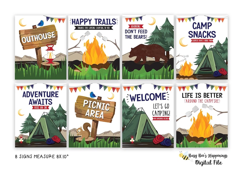 Camping Birthday Party Signs: Campout Theme Decor (digital File) - Etsy