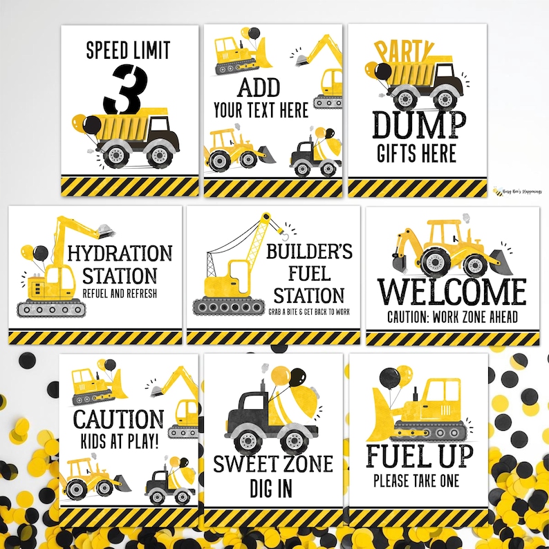 Construction Birthday Party Signs Bundle, Editable Truck Party Decor ...