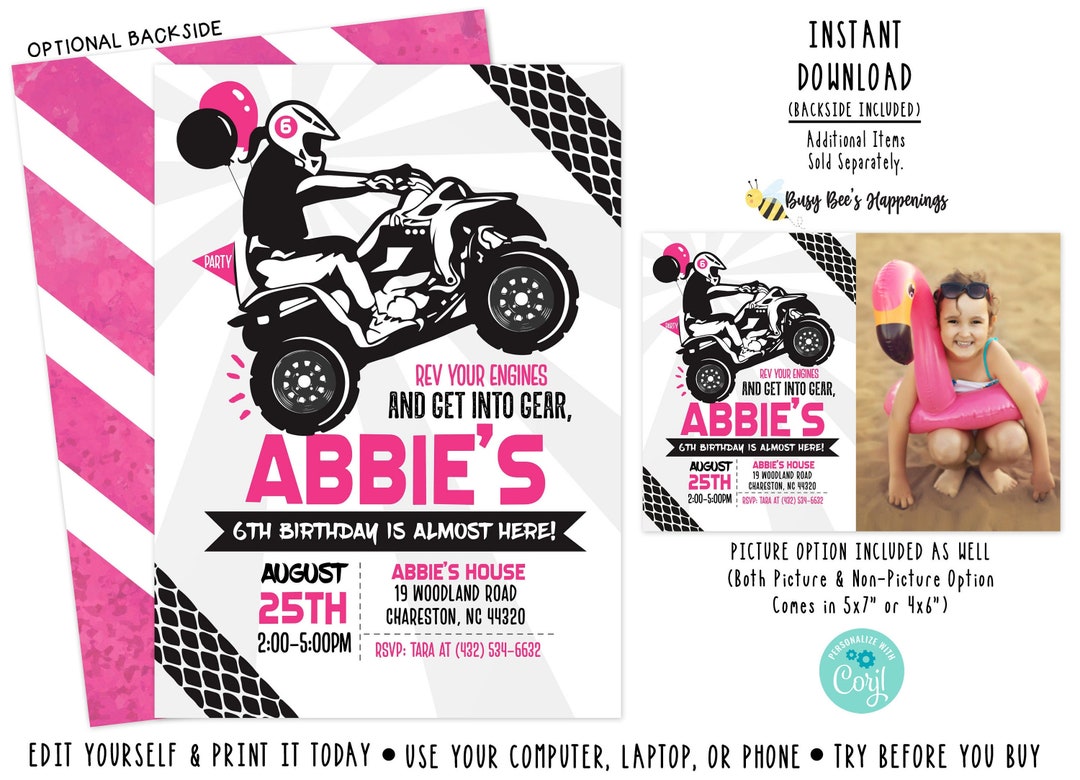 ATV Birthday Invitation 4 Wheeler Birthday Invitation Racing Birthday ...