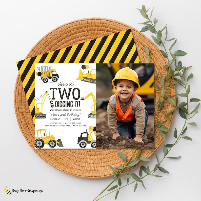 Construction 2nd Birthday Invitation, Two Digging It Party Invite ...