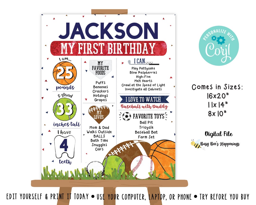 Sports Milestone Sign Sports Birthday Sports Stats Poster Sports First ...