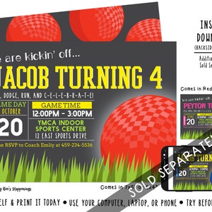 Kickball Birthday Invitation Dodge Ball Birthday Invitation Ball ...
