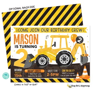 Construction Birthday Invitation, Editable Backhoe Party Invite ...