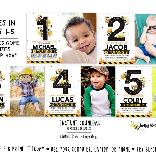 Construction Birthday Invitation Backhoe Construction Invite - Etsy