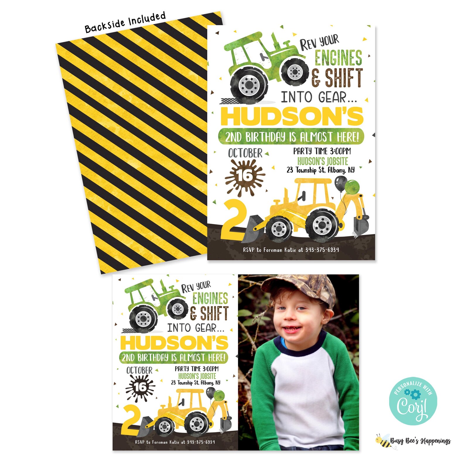 Tractor Backhoe Birthday Invitation: Construction Theme (digital ...