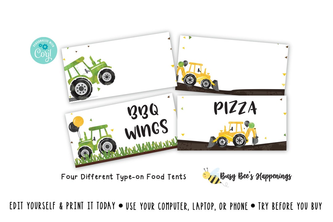 Backhoe Birthday Food Tents Tractor Birthday Food Tents Construction ...