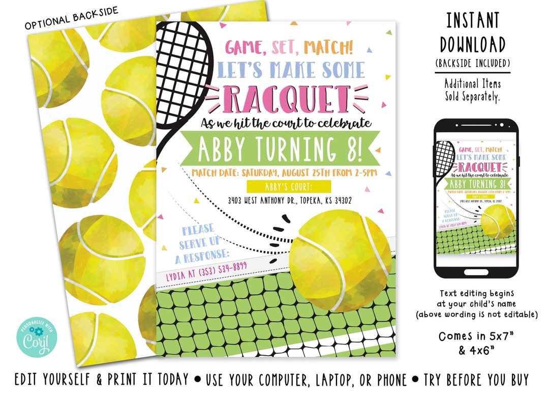 Tennis Birthday Invitation Tennis Ball Invitation Tennis Game ...