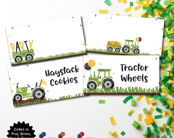 Green Tractor Food Cards, Tractor Food Labels, John Deere Birthday ...