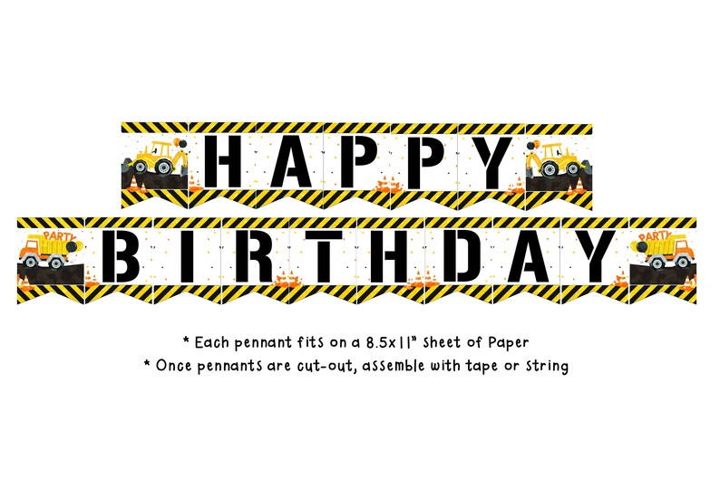 Construction Happy Birthday Banner Construction Birthday | Etsy