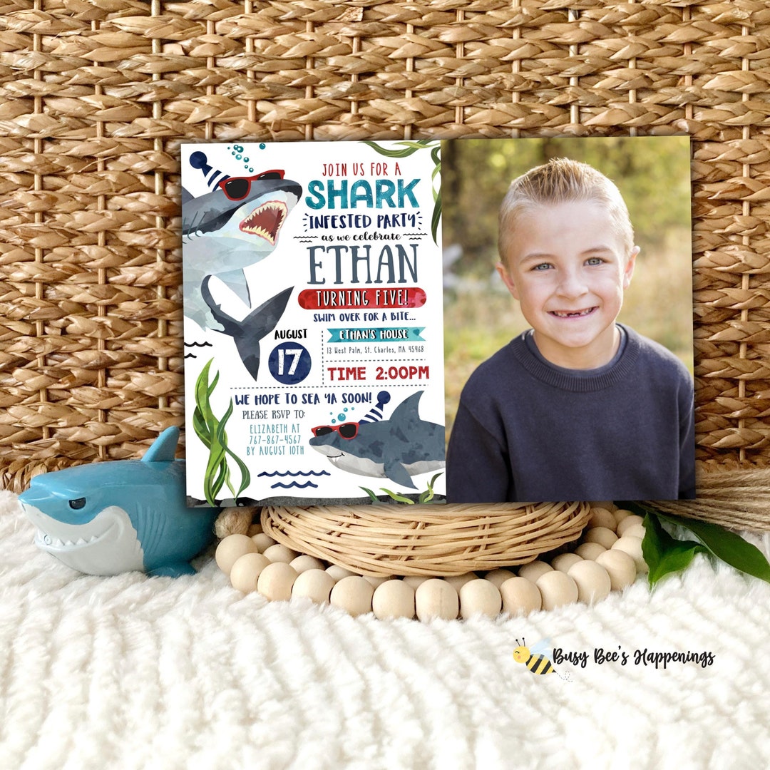 Shark Birthday Invitations, Shark Infested Jawsome Pool Birthday Party ...
