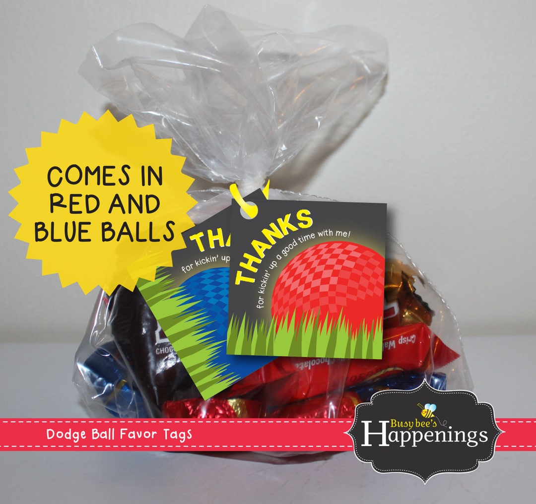 Red Kickball Birthday Favor Tags, Blue Kickball Favor Tags Dodge Ball ...