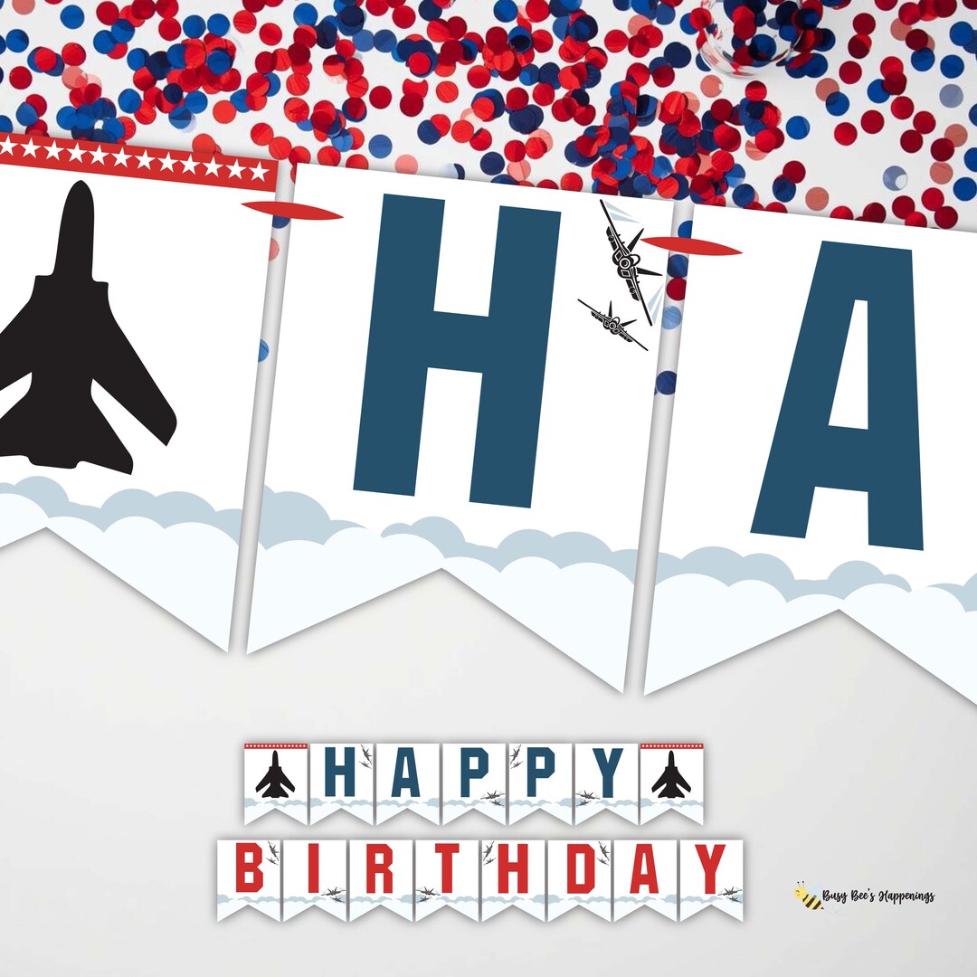 Jet Happy Birthday Pennant Banner: Fighter Plane Party Decor (digital ...