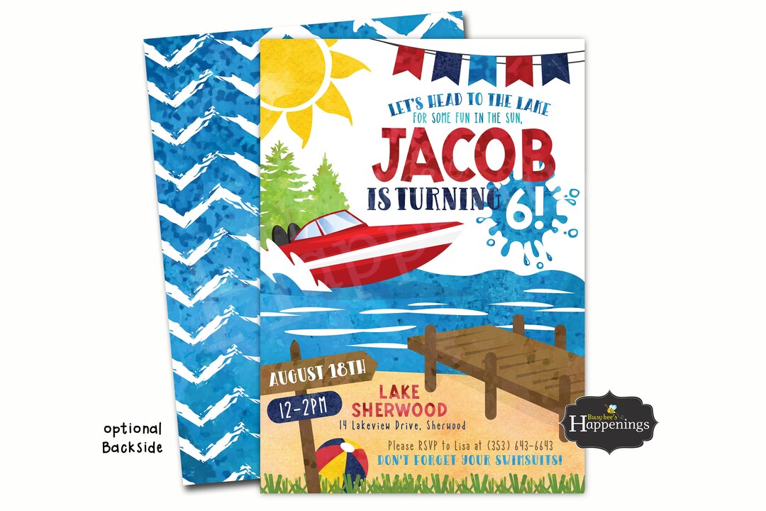 Boat Birthday Invitation Speed Boat Birthday Lake Birthday Invitation ...