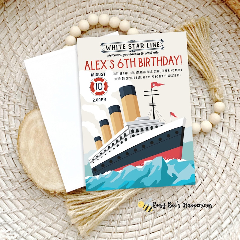 Titanic Birthday Invitation: Vintage Cruise Liner, Nautical Theme ...