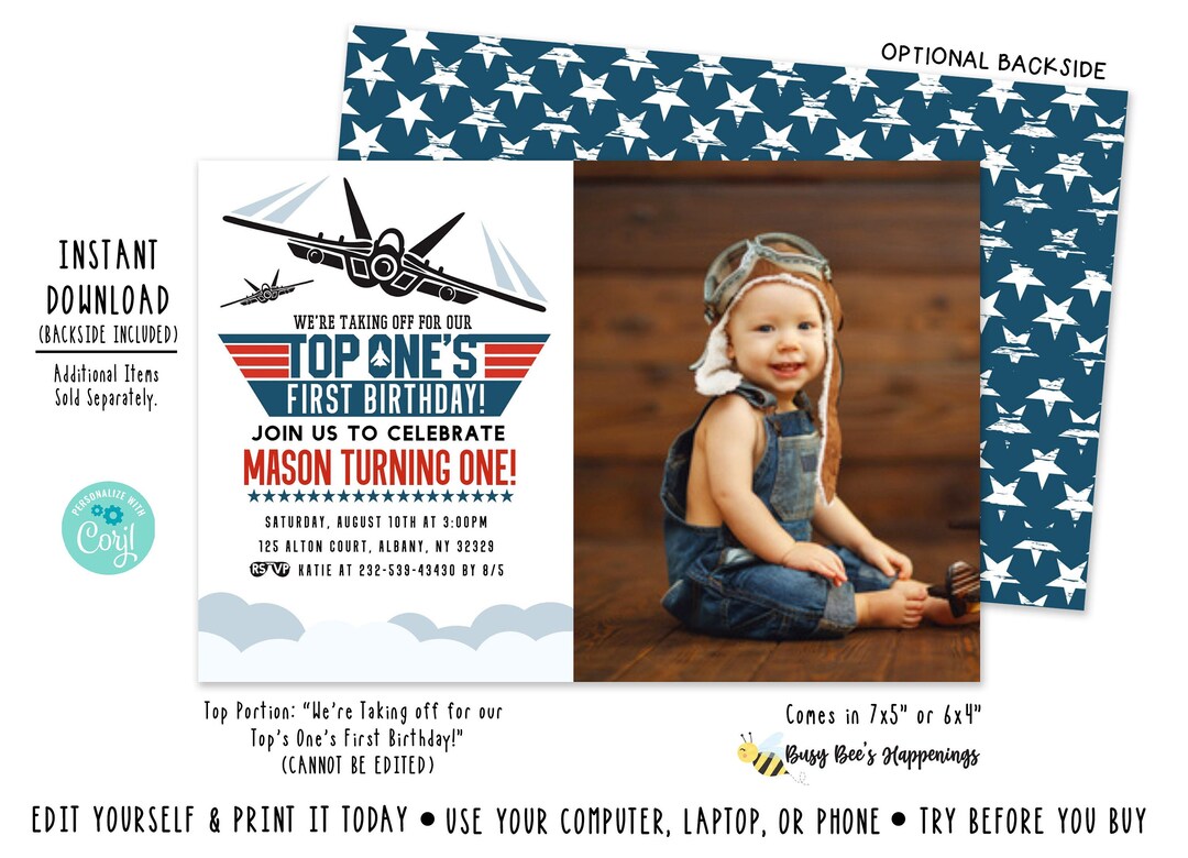 First Birthday Pilot Invite Top Pilot Fighter Zone Invite - Etsy