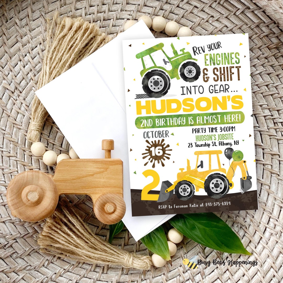 Tractor Backhoe Birthday Invitation: Construction Theme (digital ...