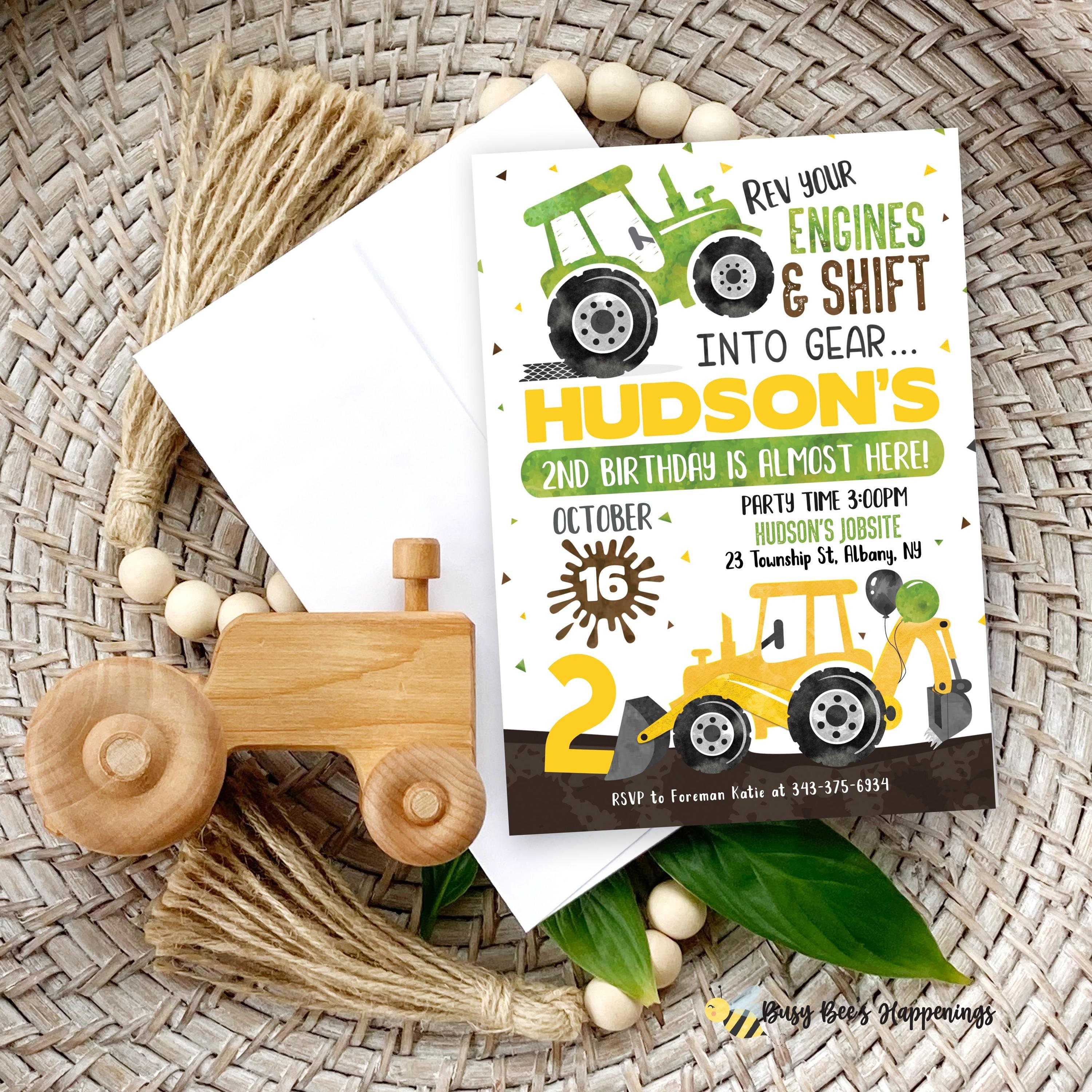 Tractor Backhoe Birthday Invitation: Construction Theme (digital ...