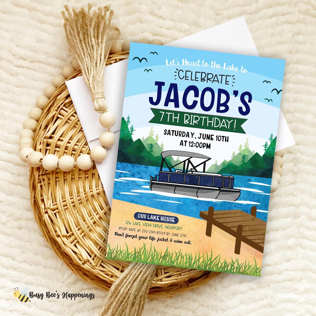 Pontoon Birthday Party Invitation, Editable Navy Boat Birthday, Lake ...